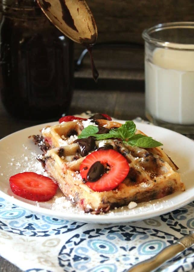 Strawberry Chocolate Chip Waffle recipe- All She Cooks