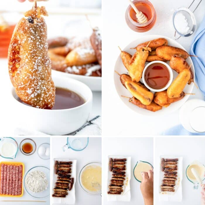 Pancake and Sausage on a Stick - All She Cooks