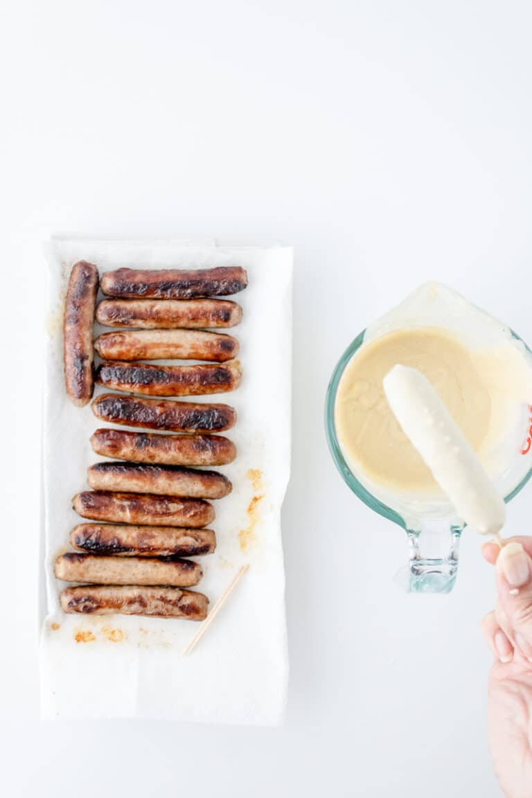 Pancake and Sausage on a Stick - All She Cooks