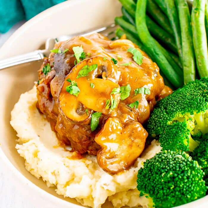 Hamburger Steaks with Mashed Potatoes - All She Cooks
